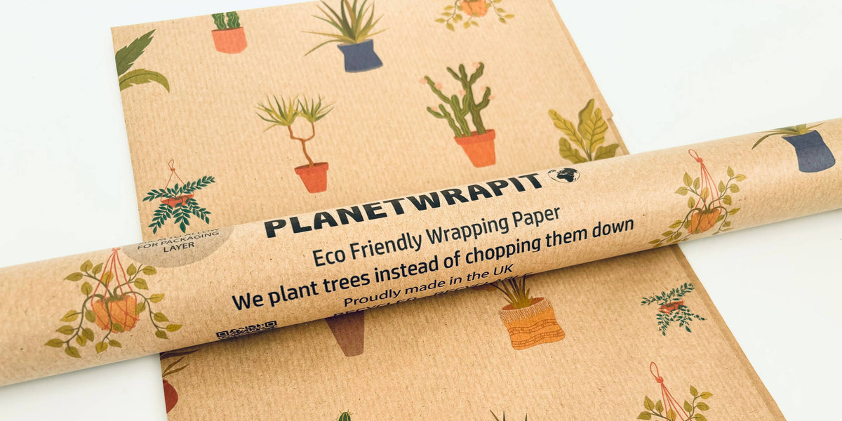 Houseplants Recycled Kraft Wrapping Paper Gift Wrap: 1m x 50cm A4 Fold